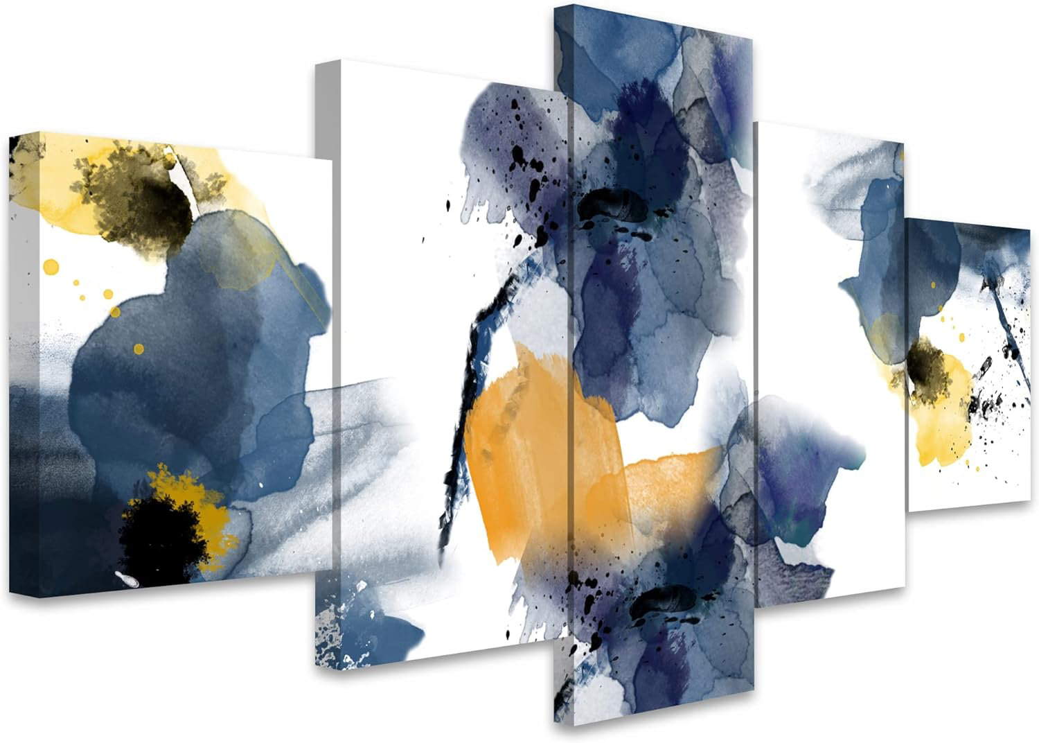 IDEA4WALL Abstract Botanical Watercolor Splash Pastel Blue Yellow Daisy Flowers 5 Pieces | Wayfair